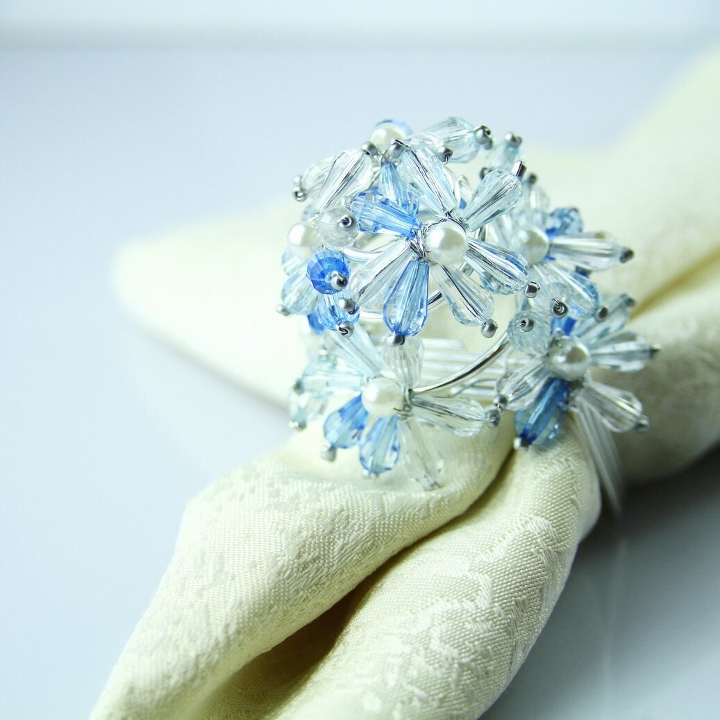 Baby Blue Flower Napkin Rings|blue Napkin Rings|handmade Napkin Rings ...