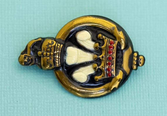 Vintage Emblem Crest Red Rhinestones Crown Brooch - E2 - Gem