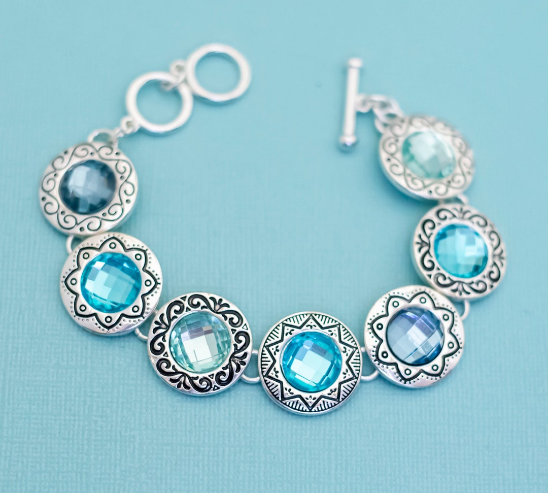 Vintage Art Deco Blue Faux Gems Bracelet 8 Inch - E10 - Etsy