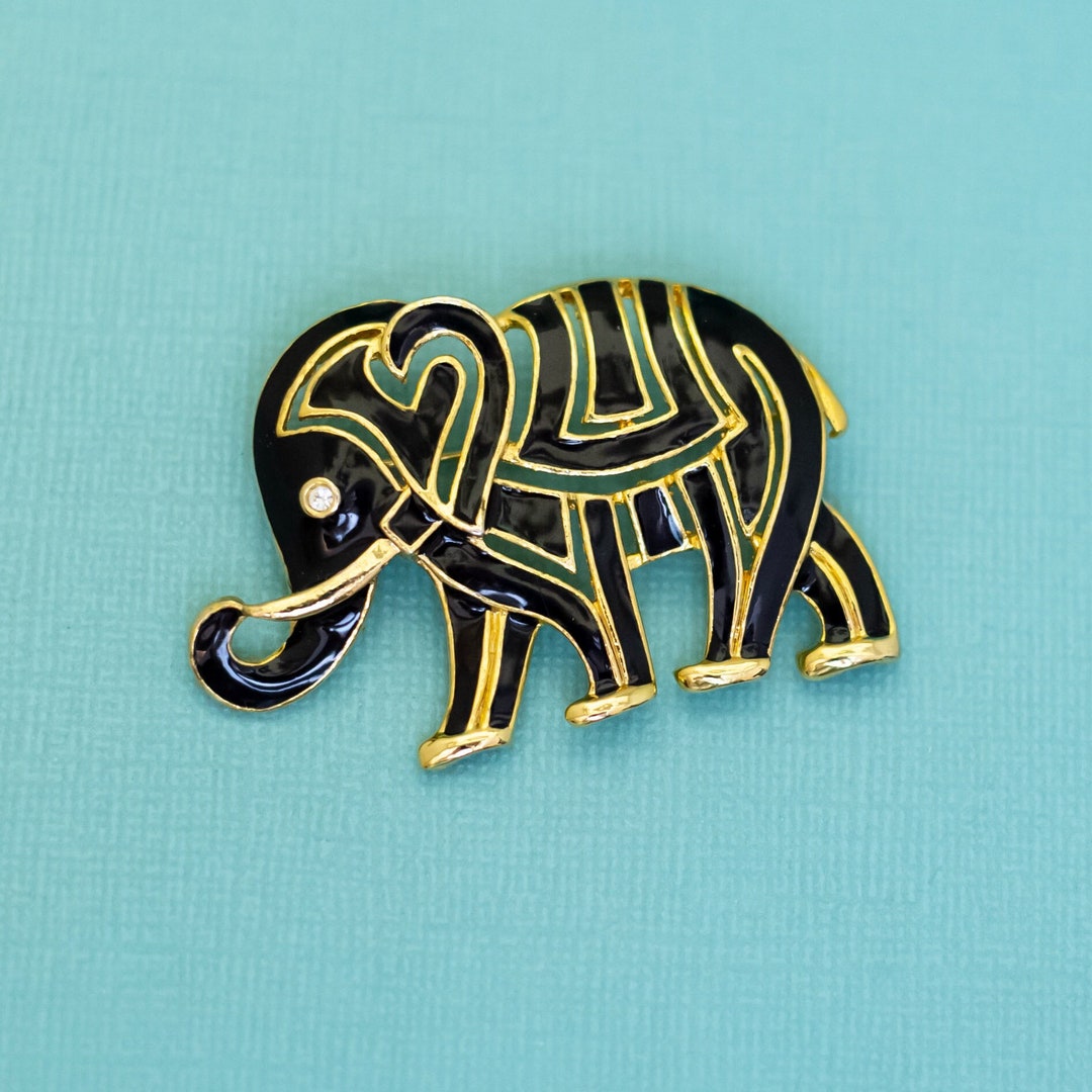 Vintage Abstract Black Elephant Gold Tone Brooch E39 - Etsy