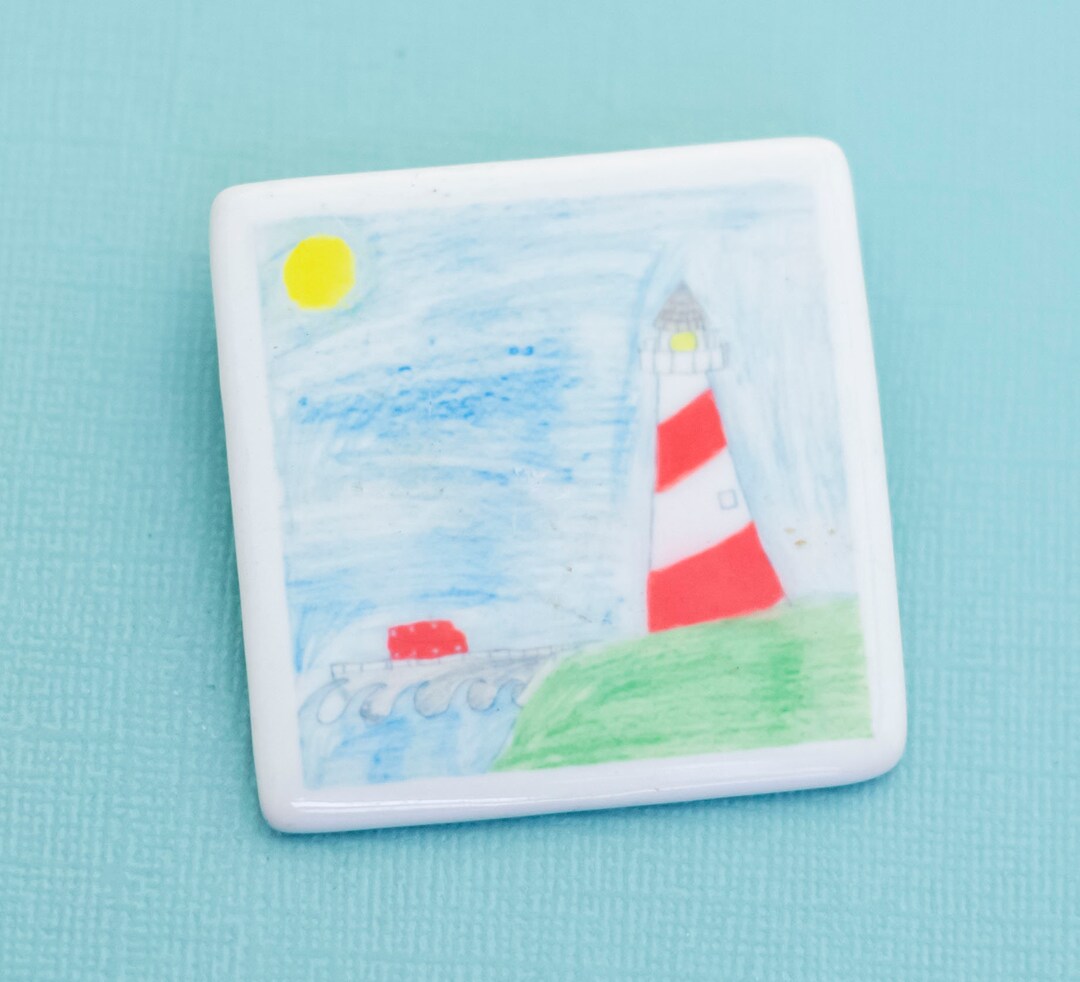 Vintage Ceramic Square Lighthouse Scenery Brooch - E32 - Etsy