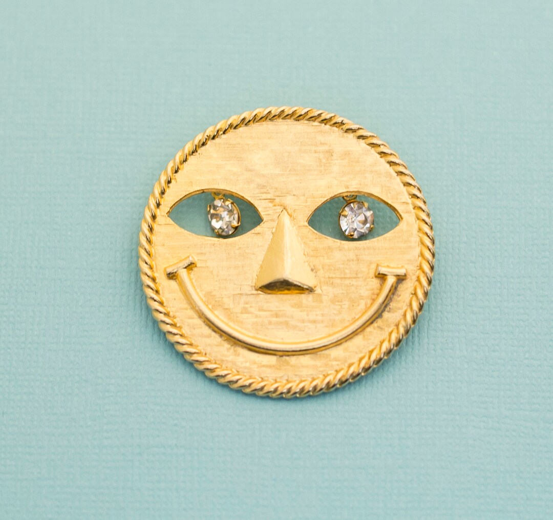Vintage Gold Smiley Face Brooch E16 - Etsy