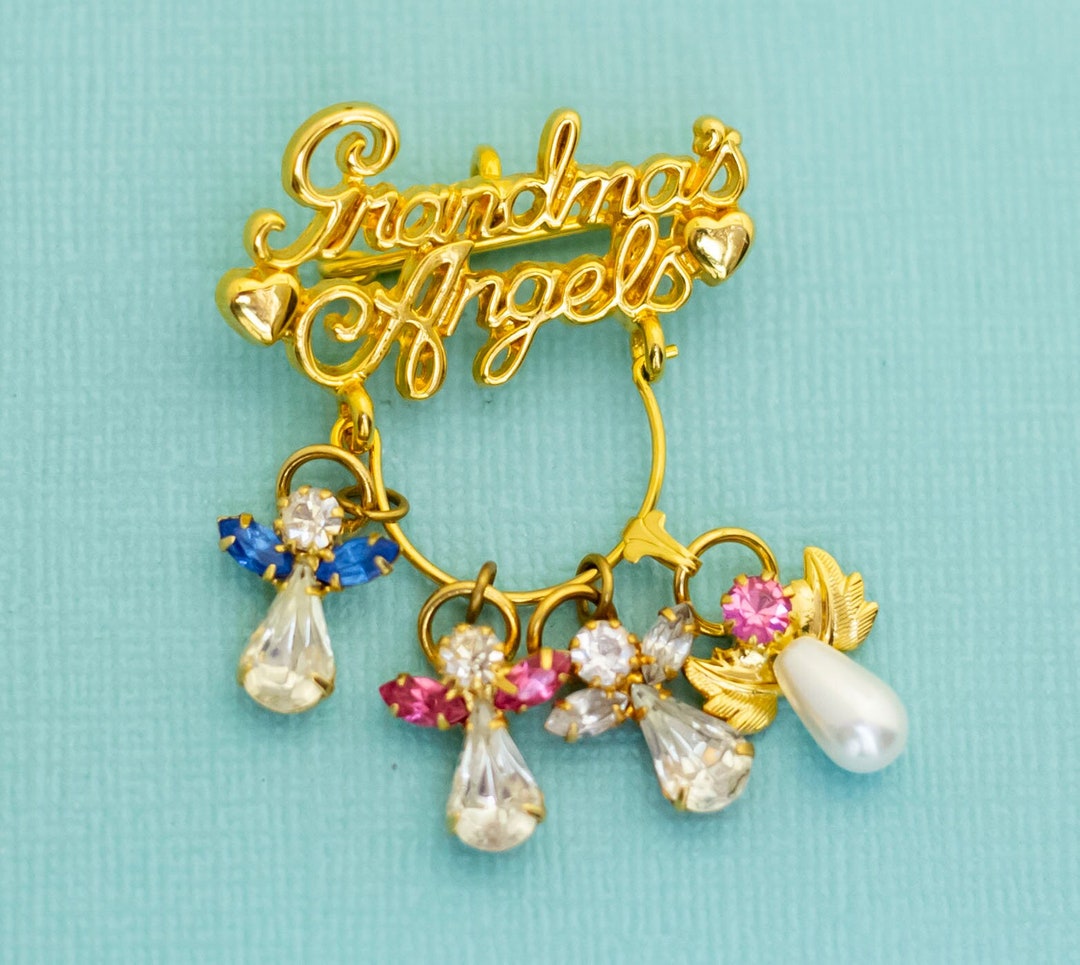 Vintage Grandma's Angels Rhinestones Teardrop Gold Tone Brooch - E2 - Etsy