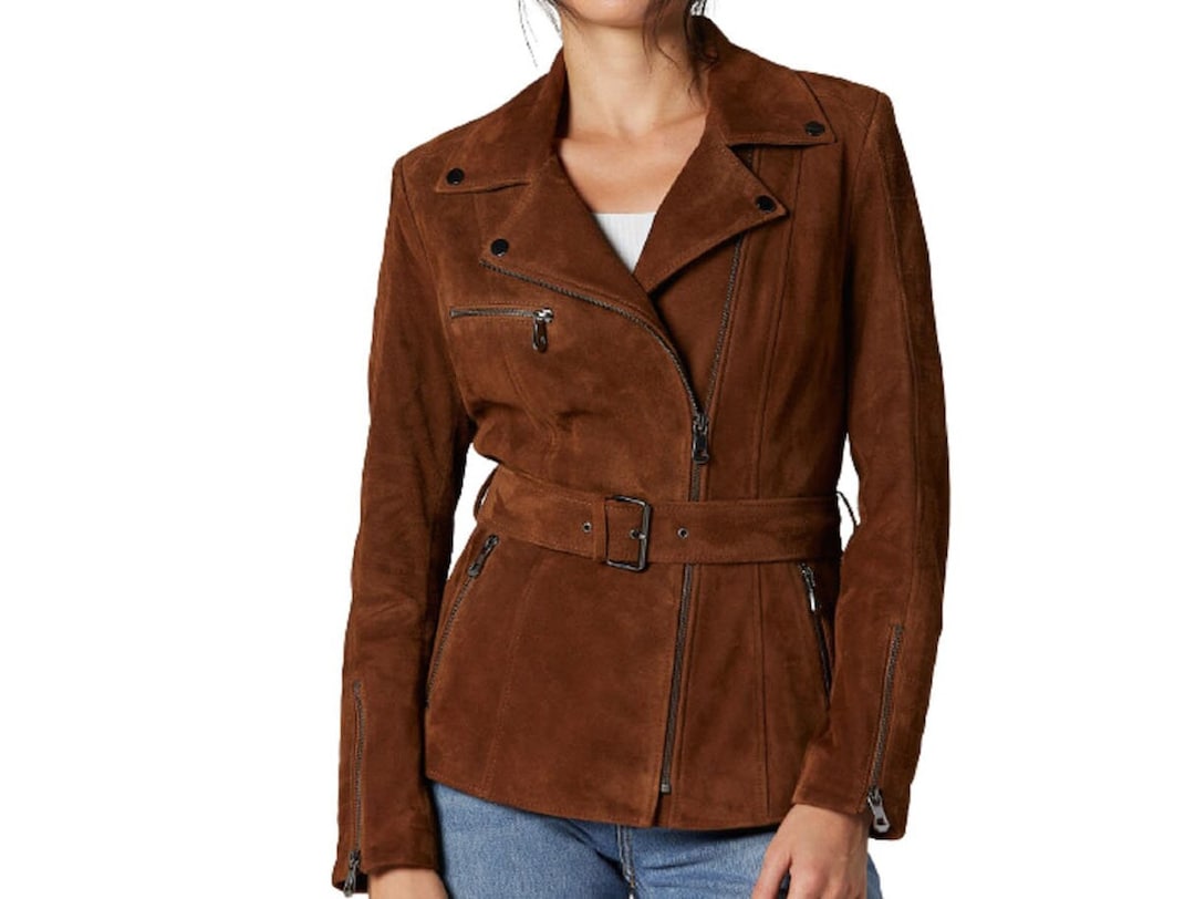 Womens Brown Suede Leather Jacket Long Suede Jacket Blazer - Etsy
