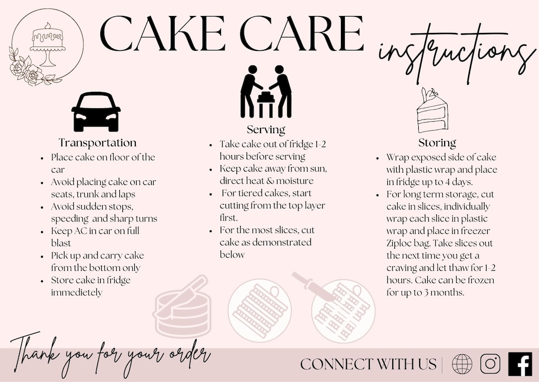 Editable Cake Care Instructions Card Template, Printable (canva) - Etsy