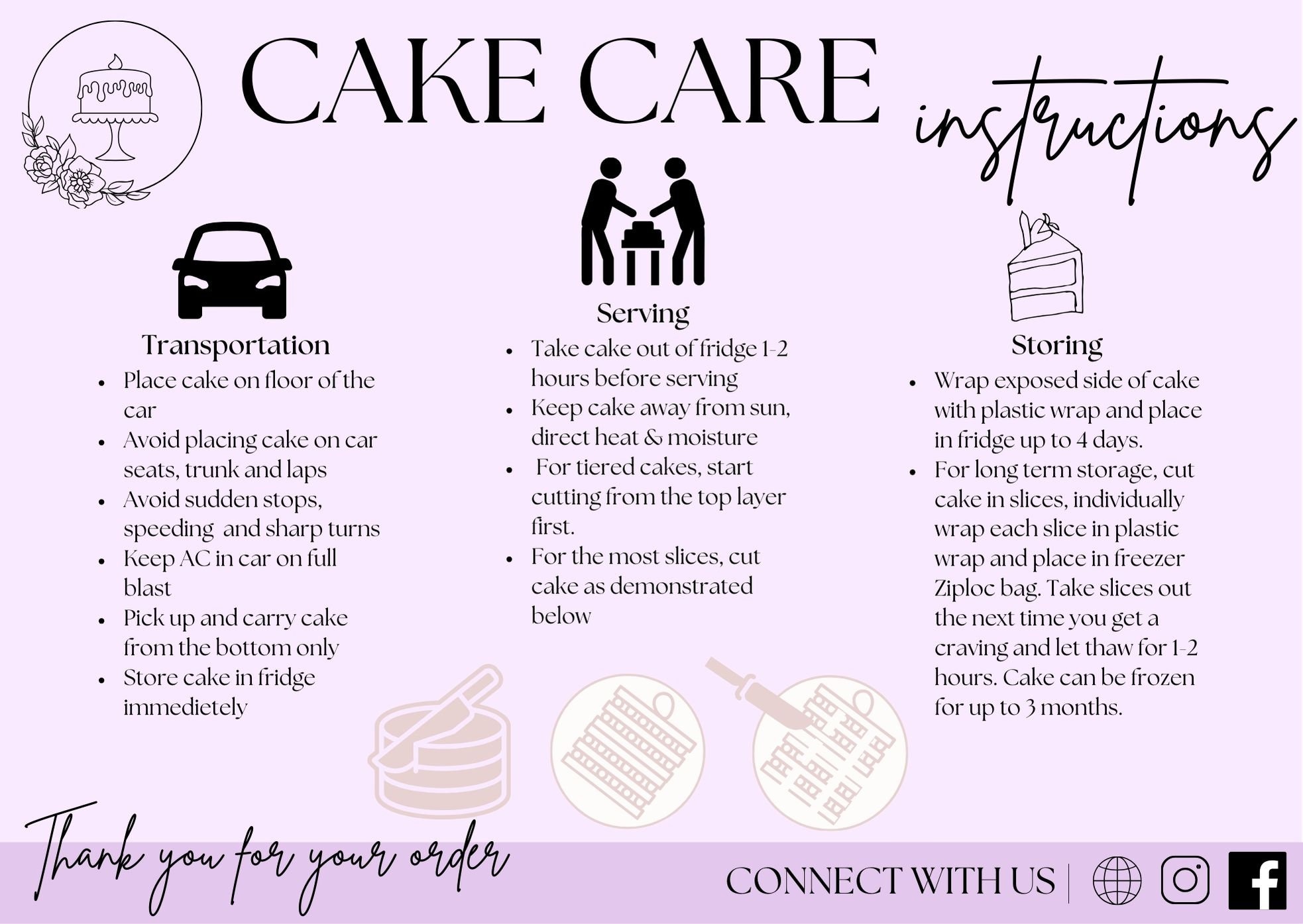 Editable Cake Care Instructions Card Template, Printable (canva) - Etsy