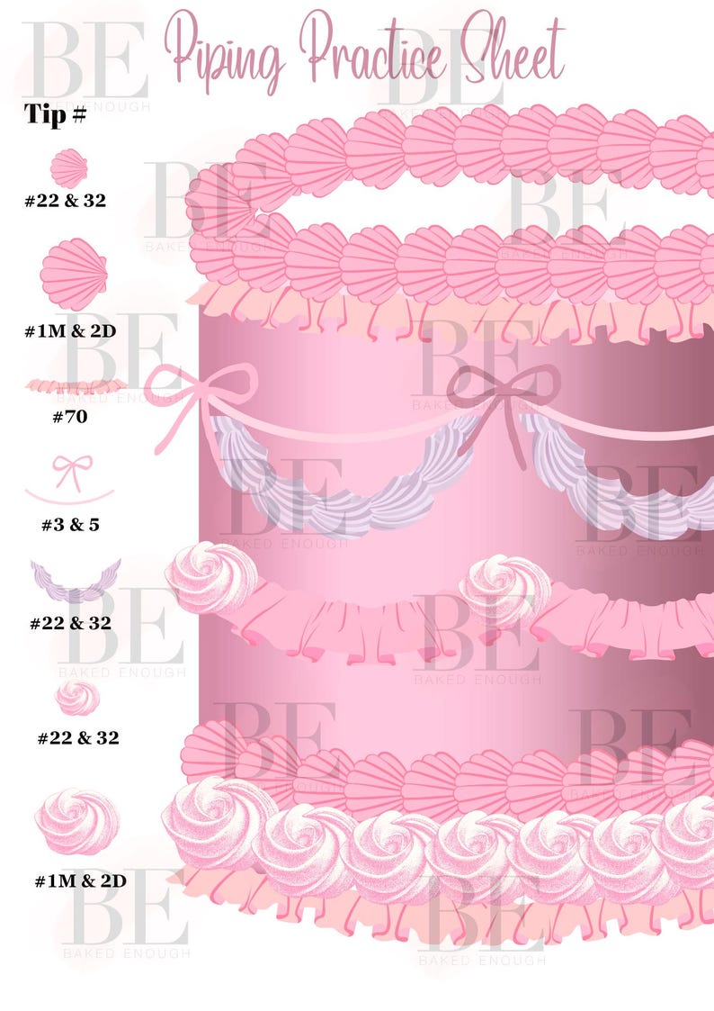 Buttercream Cake Piping Practice Sheet | Beginner Decorating Template ...