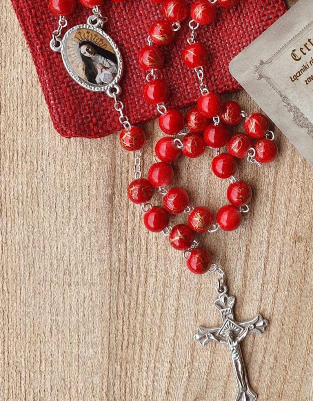 Real Saint Margaret Mary Alacoque Relic Rosary – Red Prayer Beads With ...