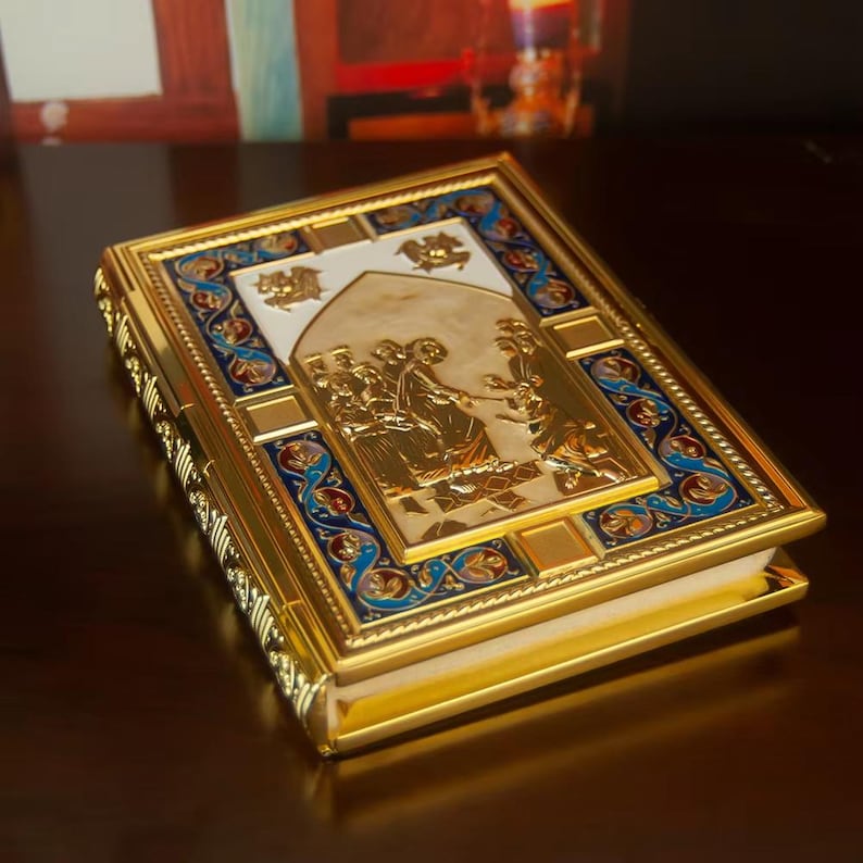 Eastern Orthodox Gospel Book Cover Gold Plating Blue Bible Cover - Etsy
