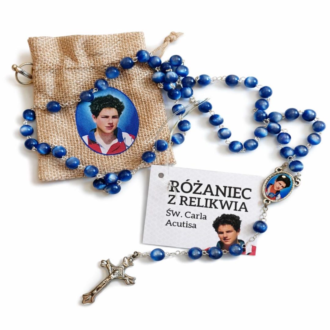 Authentic Carlo Acutis Relic Rosary – Handmade Blue Catholic Rosary ...