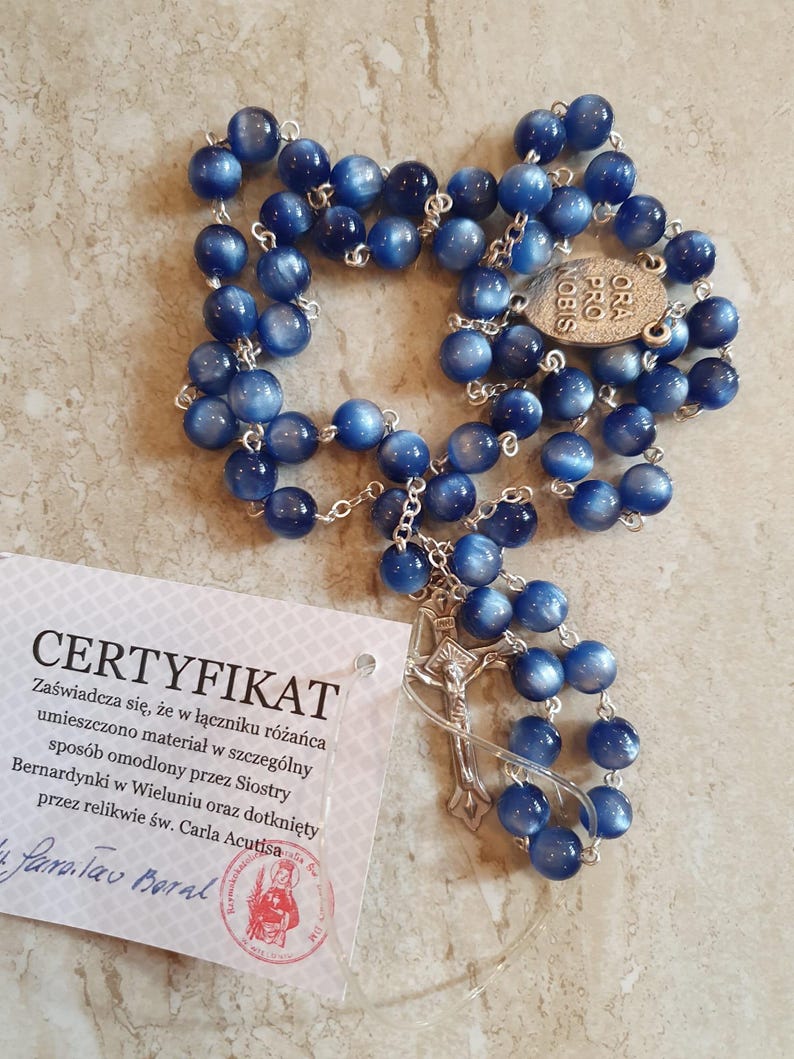 Authentic Carlo Acutis Relic Rosary – Handmade Blue Catholic Rosary ...