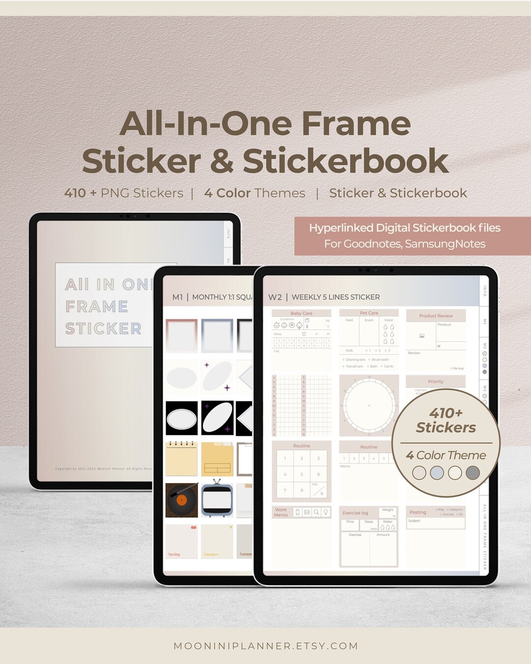 Goodnotes All-in-one Frame Stickers & Sticker Book 410 Stickers 4 Color ...