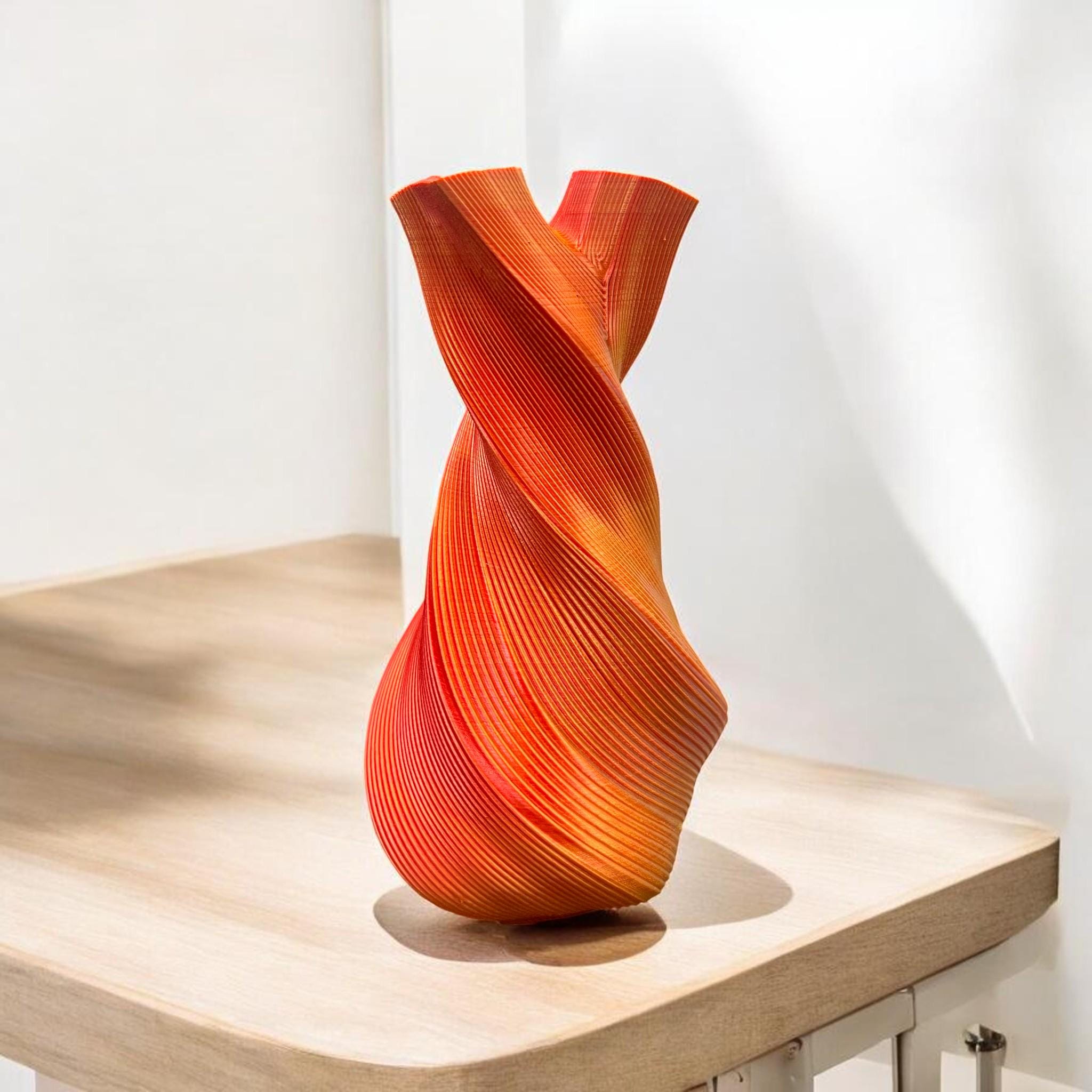 Twisted Sculptural 3D Printed Vase – Modern Minimalist Ripple Vase ...