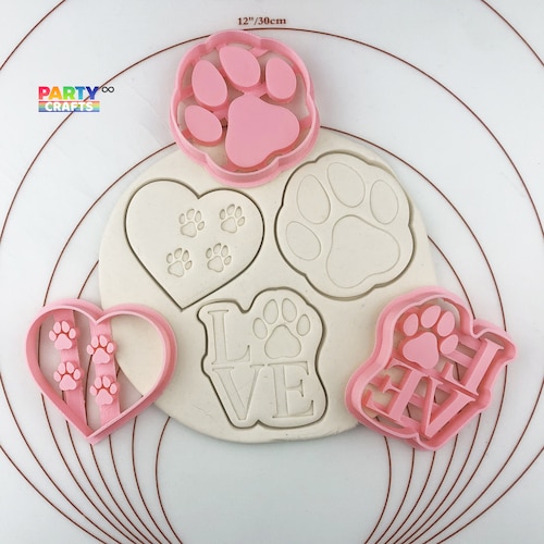 Dog Paw With Hearts Print Cookie Cutter Paw Imprint Fondant - Etsy