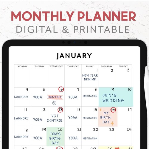 Monthly Planner Undated Digital Planner Template for Goodnotes - Etsy