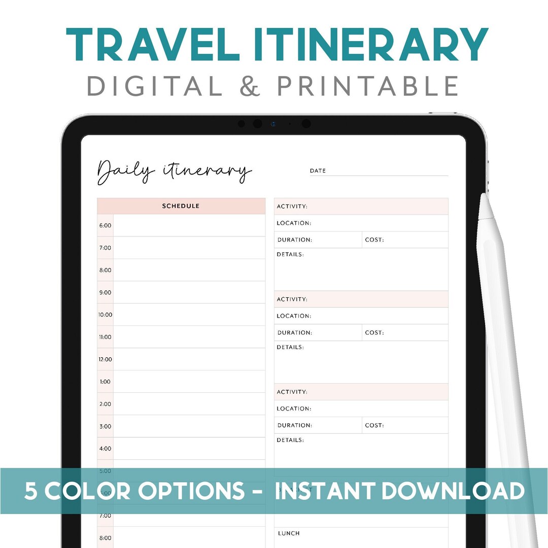 Travel Itinerary Template Digital, Daily Trip Itinerary, Vacation ...