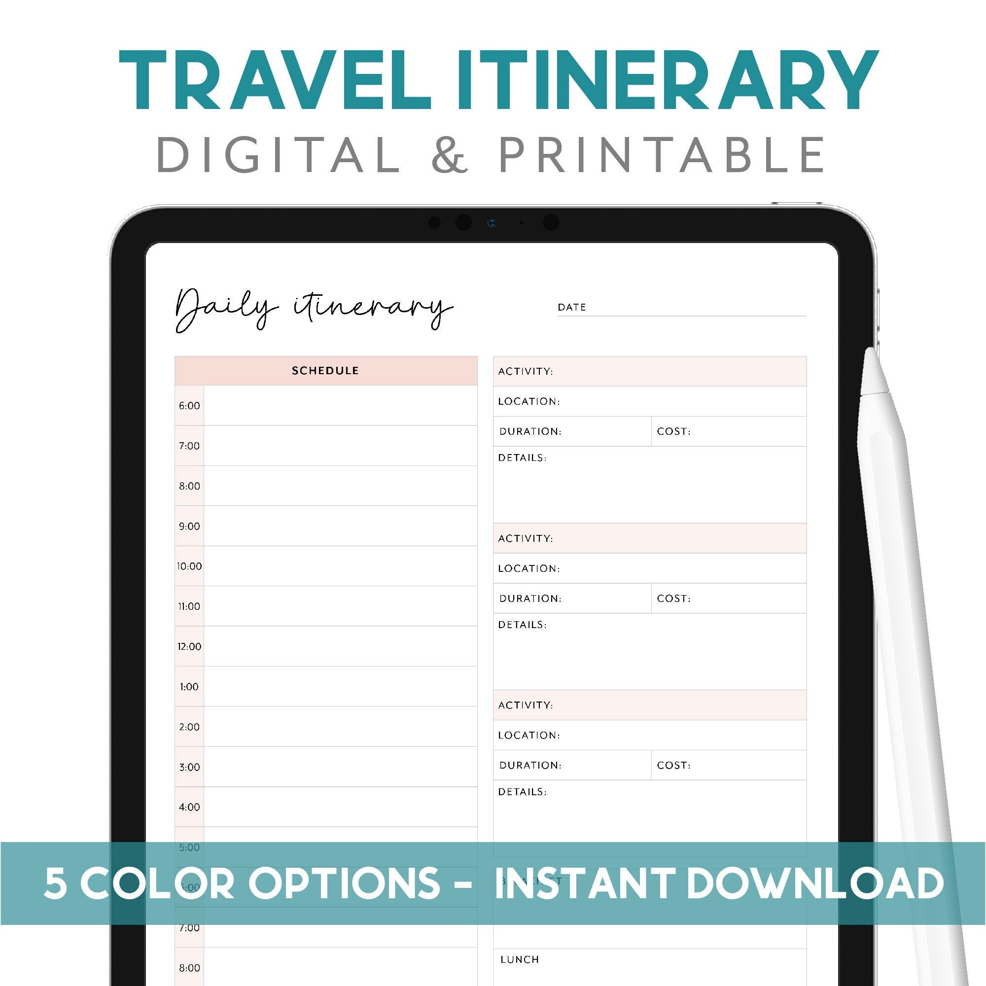 Travel Itinerary Template Digital, Daily Trip Itinerary, Vacation ...
