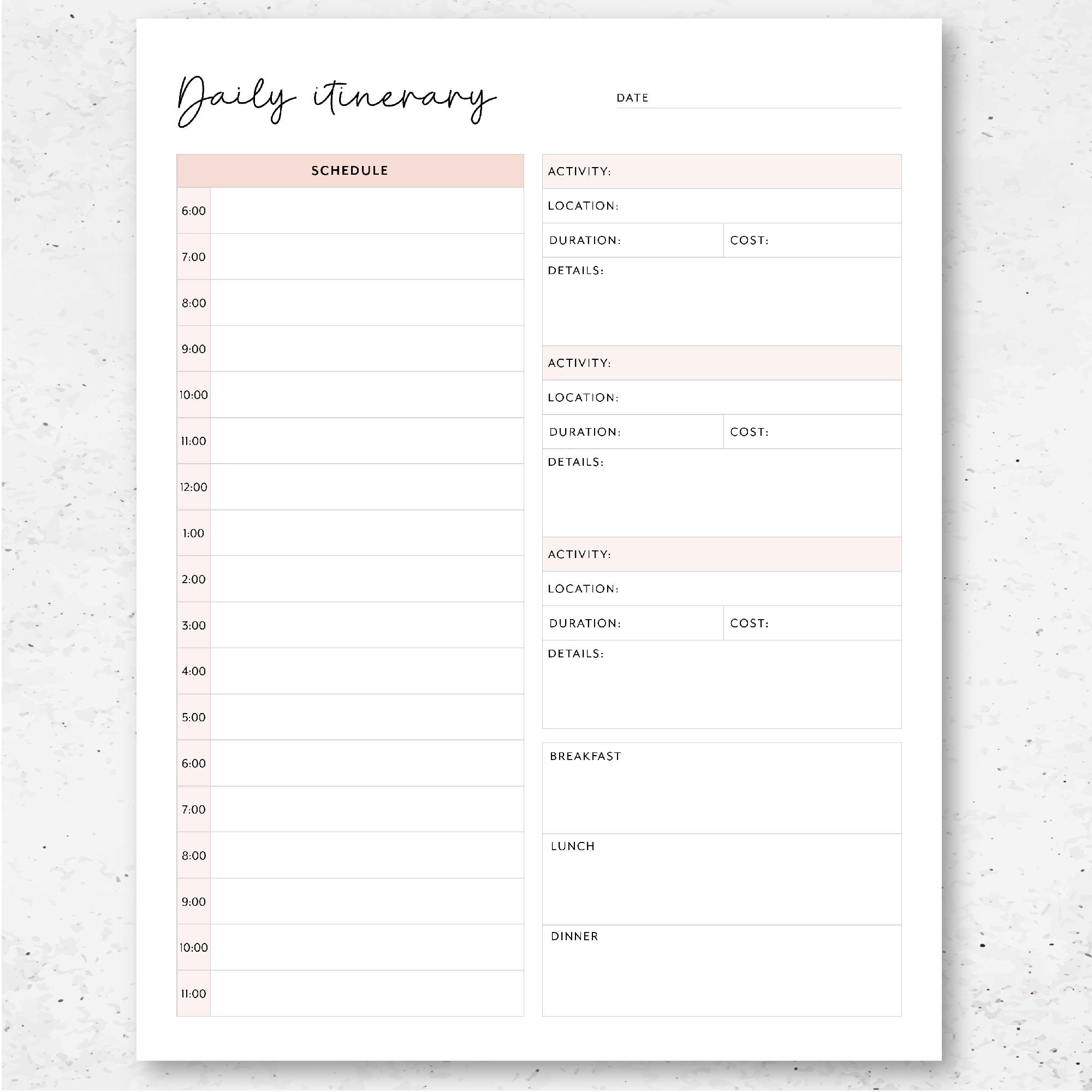 Travel Itinerary Template Digital, Daily Trip Itinerary, Vacation ...