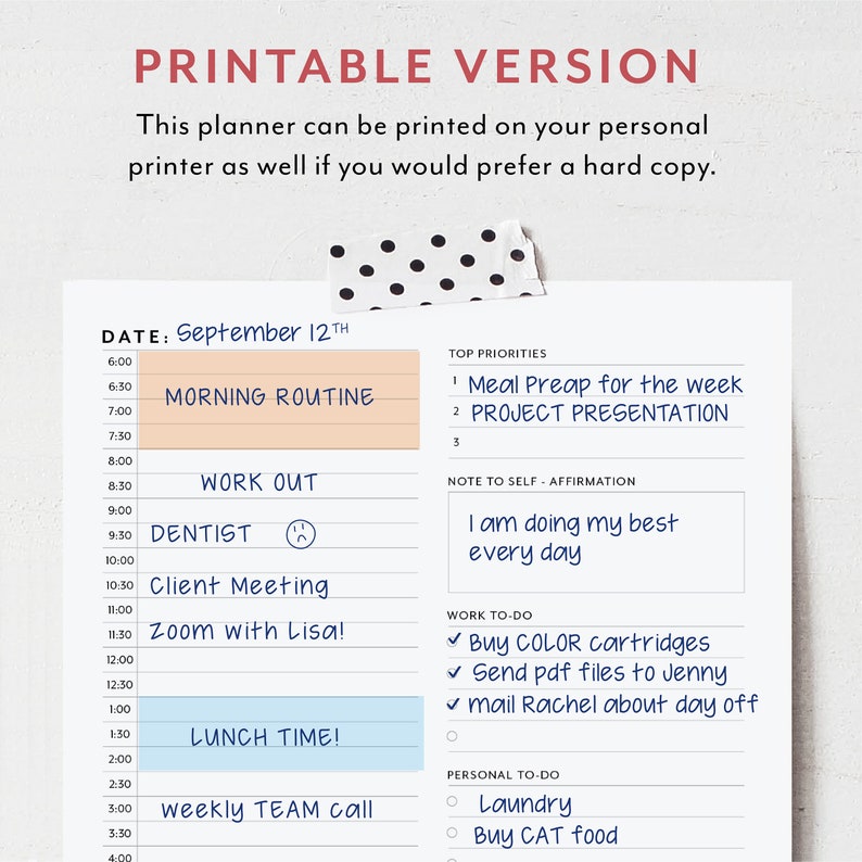 Daily Schedule Daily Printable Planner Digital Daily - Etsy