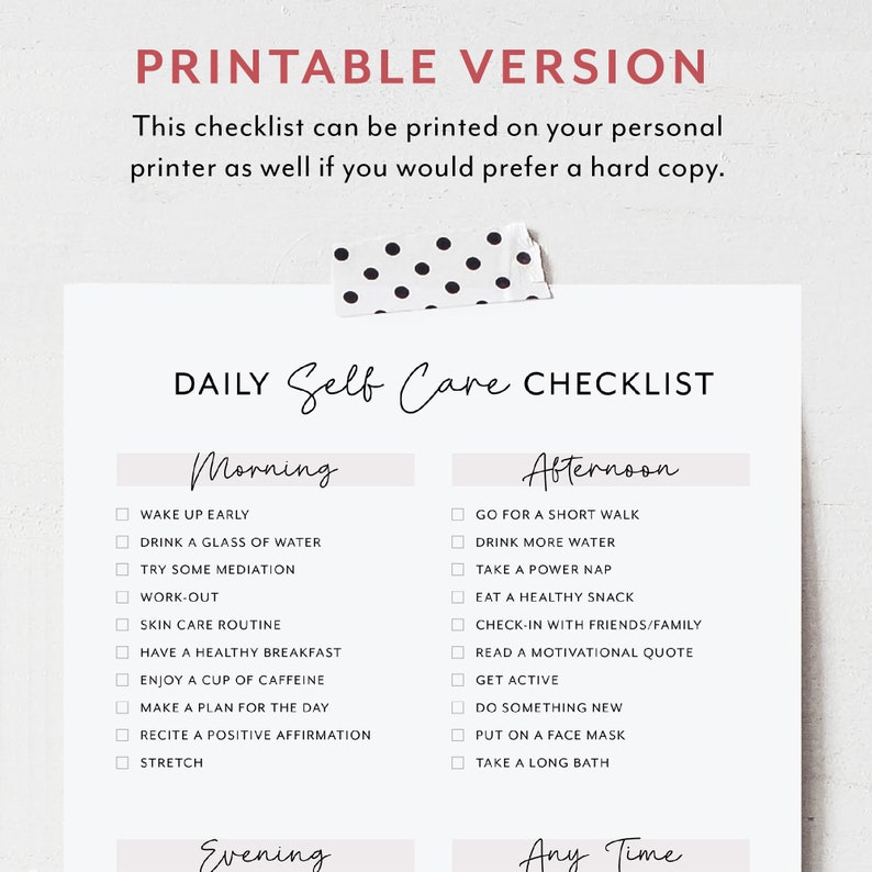 Self Care Checklist Printable, Self Care Routine, Self Care List, Daily ...