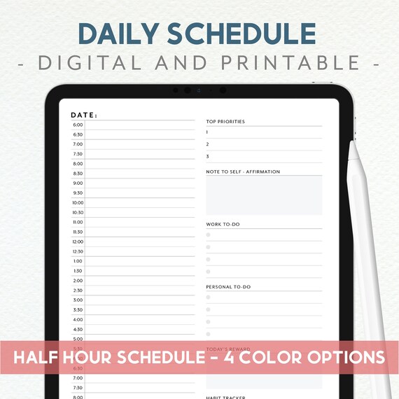Daily Schedule Daily Printable Planner Digital Daily - Etsy
