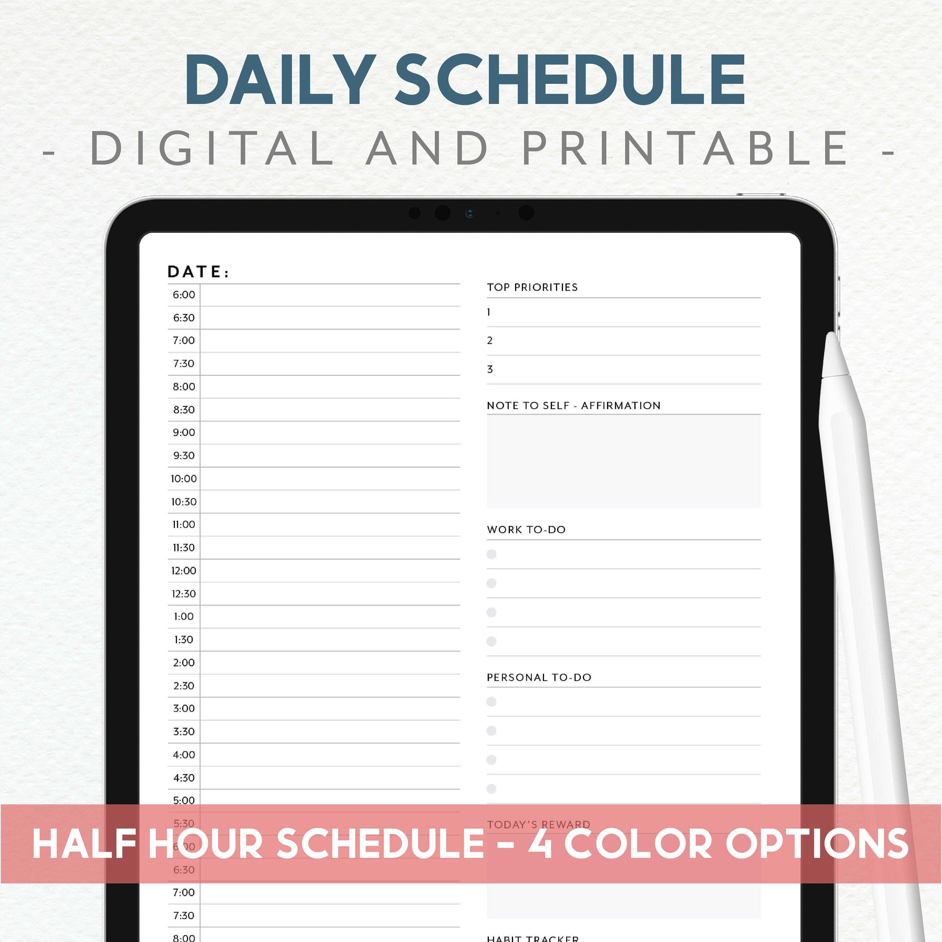 Daily Schedule Daily Printable Planner Digital Daily - Etsy