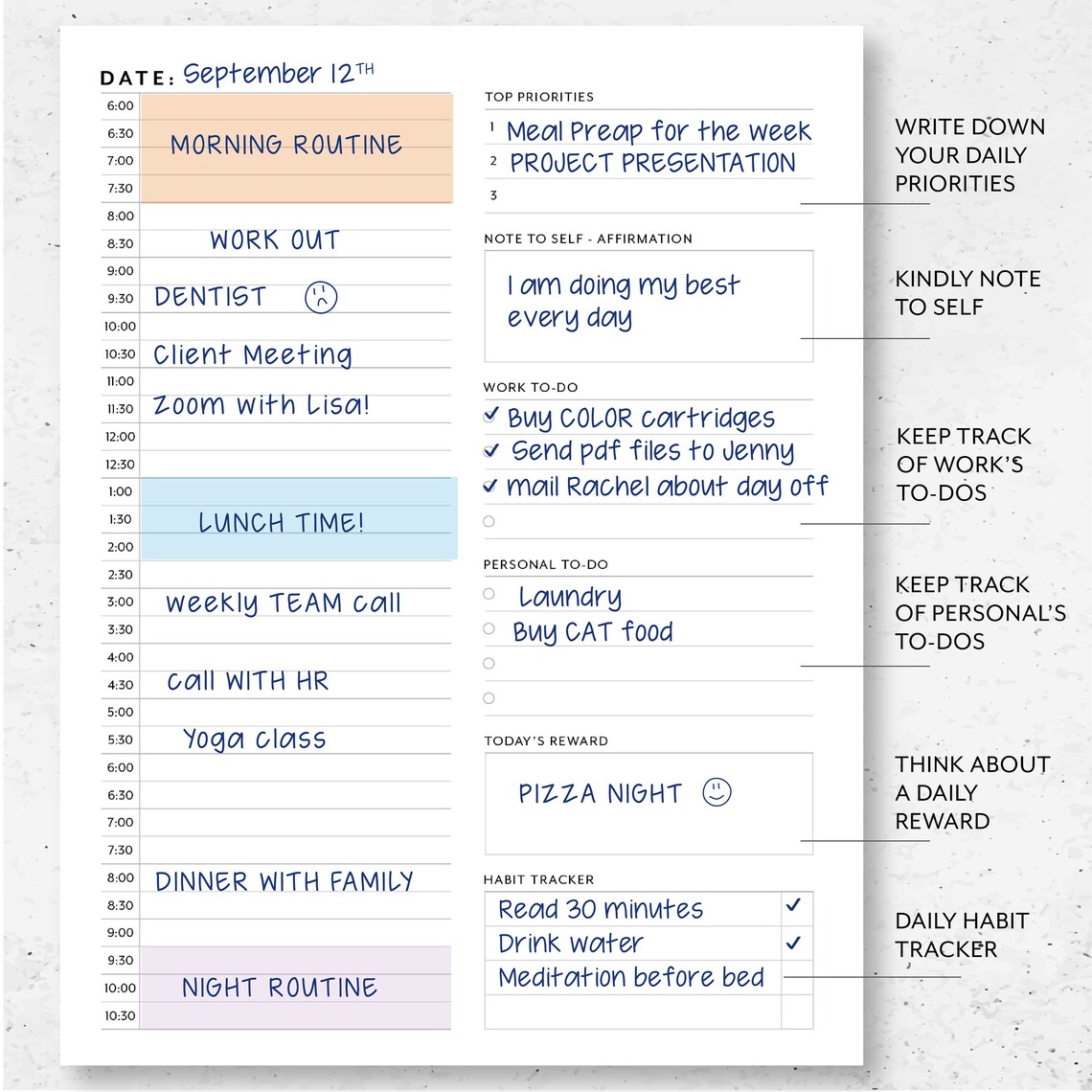 Daily Schedule Daily Printable Planner Digital Daily - Etsy