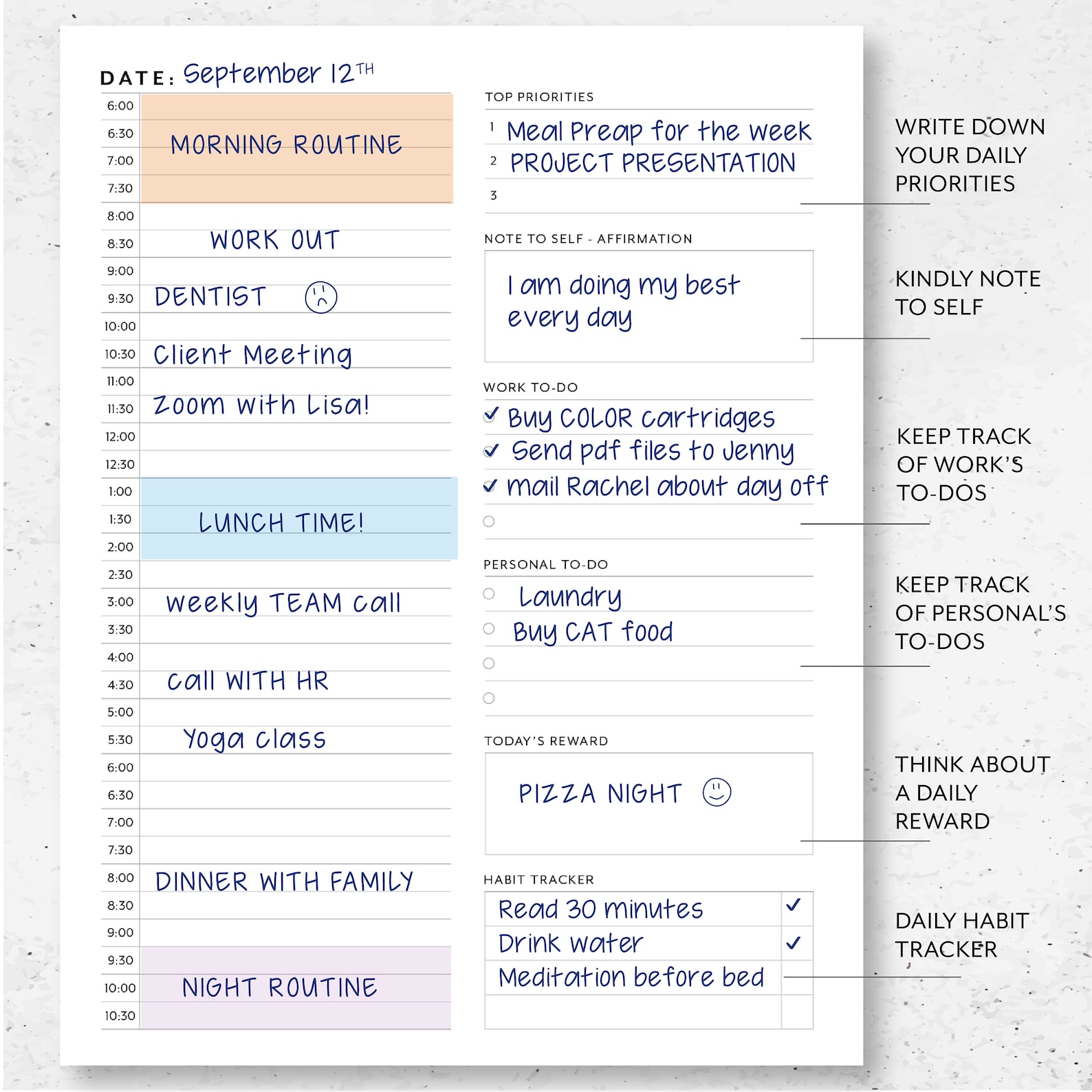 Daily Schedule Daily Printable Planner Digital Daily - Etsy