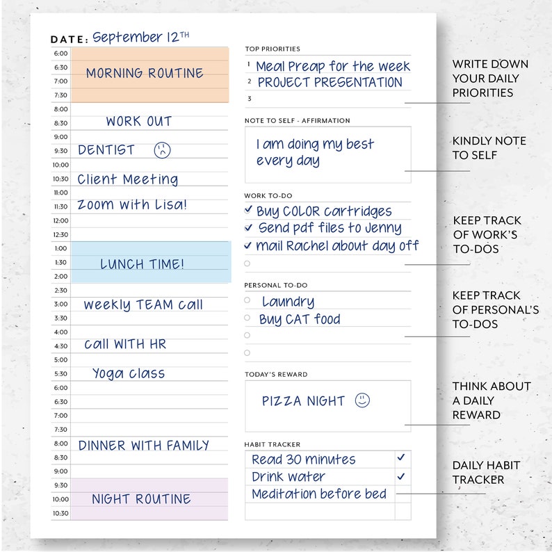 Daily Schedule Daily Printable Planner Digital Daily - Etsy