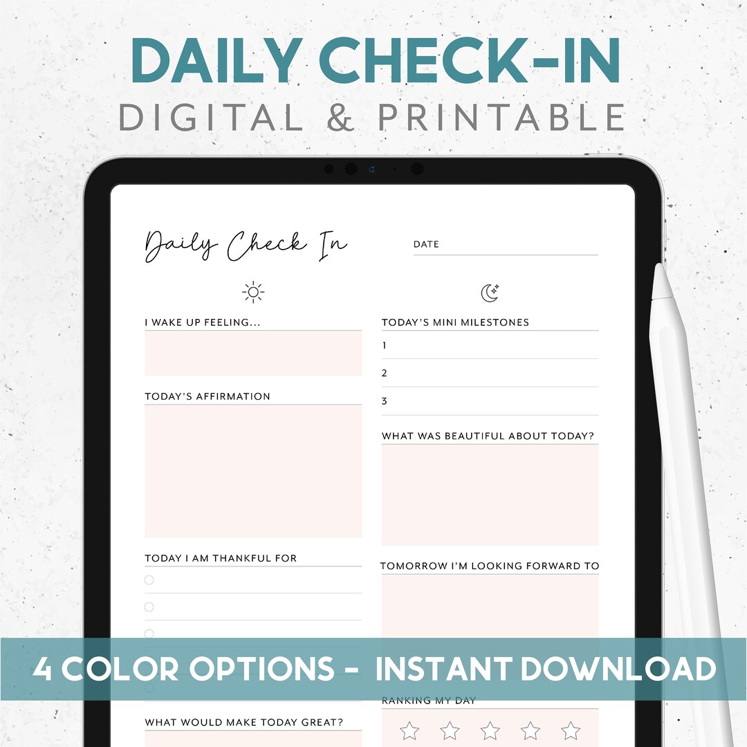 Daily Check in Journal, Daily Gratitude Journal Printable, Daily ...