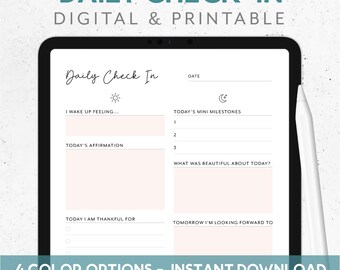 Daily Planner Printable Daily Reflection Check in Template Instant ...