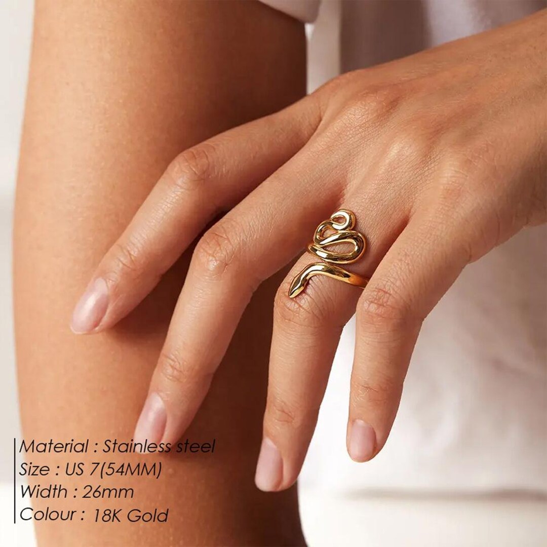 Gold Snake Open Ring, Stainless Steel With 18K Gold Plating, One Size (US7) Adjustable - Etsy