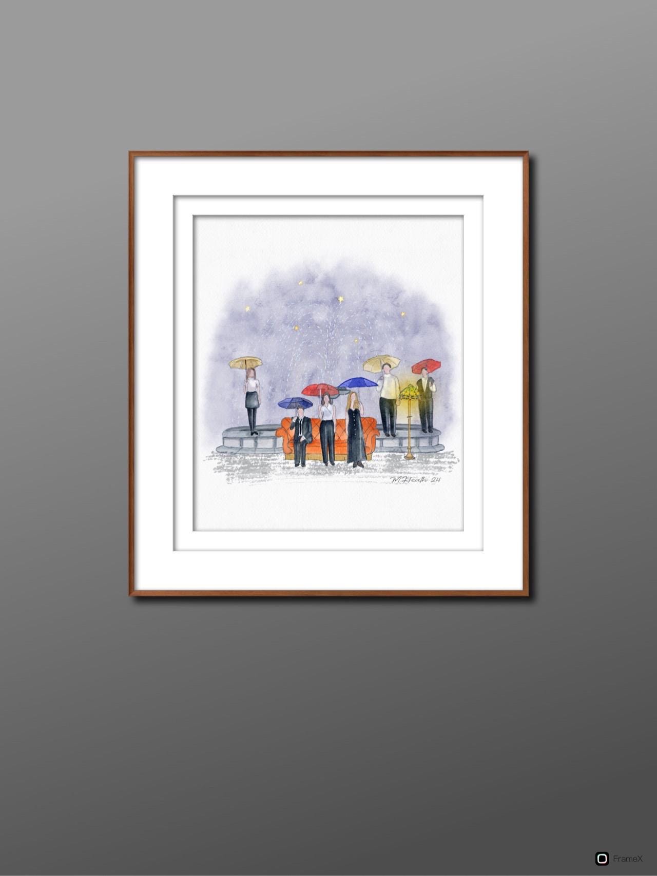 Friends TV Show Cast Fountain Sofa Wall Art Illustration. Monica ...