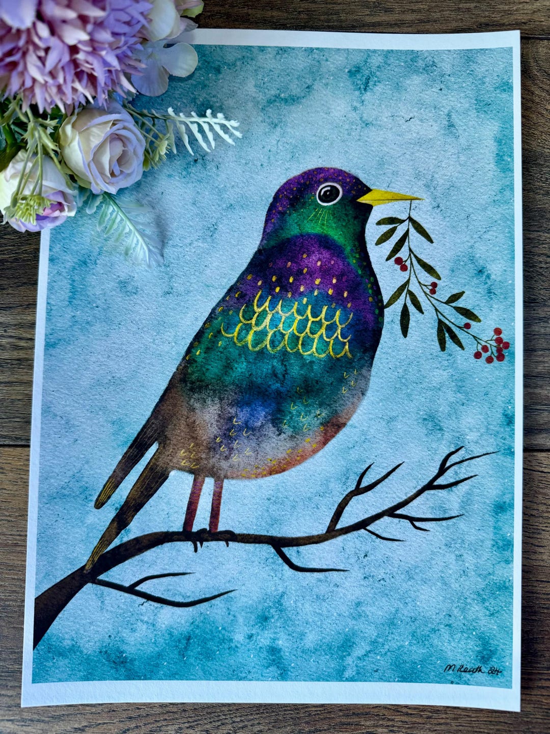 Watercolour Print Starling on a Branch Modern Art - Bird Lovers Print ...