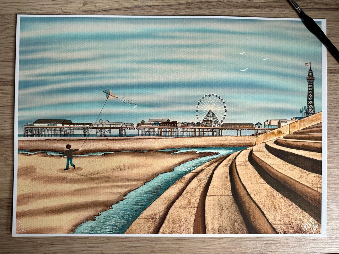 Blackpool Art Print, Coast England,hand Embellished Print, Seaside Wall ...