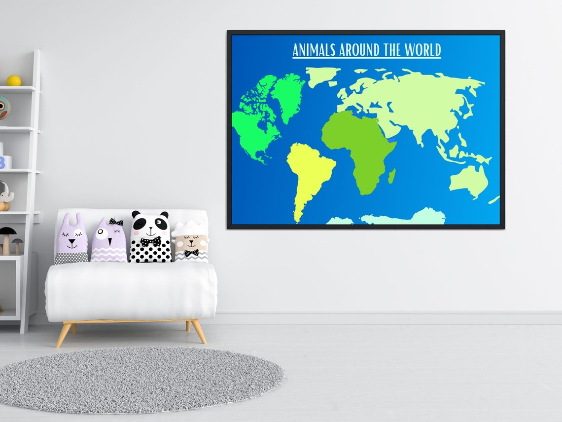 Animals Around the World Map/ BLANK Map (white or Blue) ESL Backdrop ...