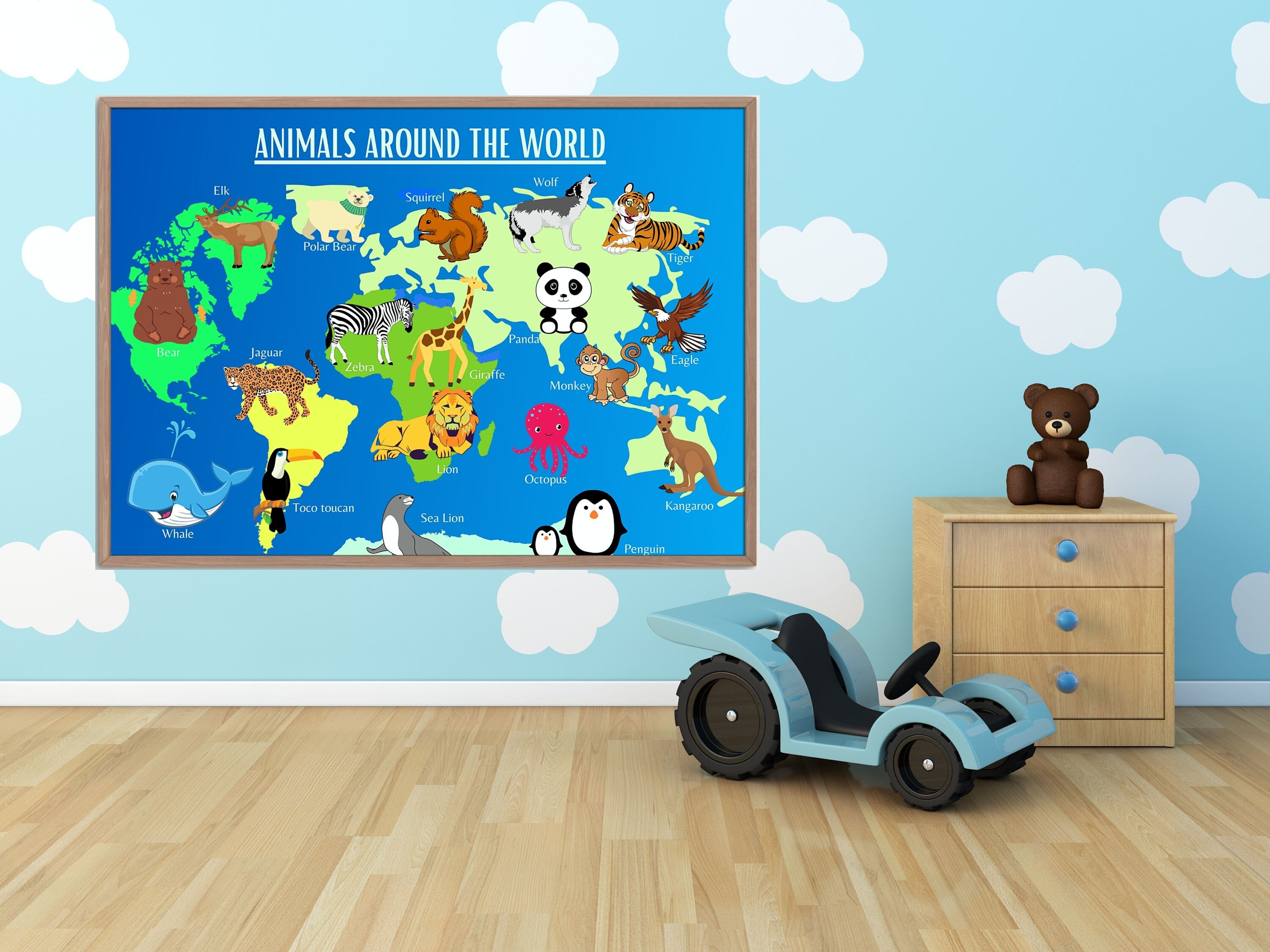 Animals Around the World Map/ BLANK Map (white or Blue) ESL Backdrop ...