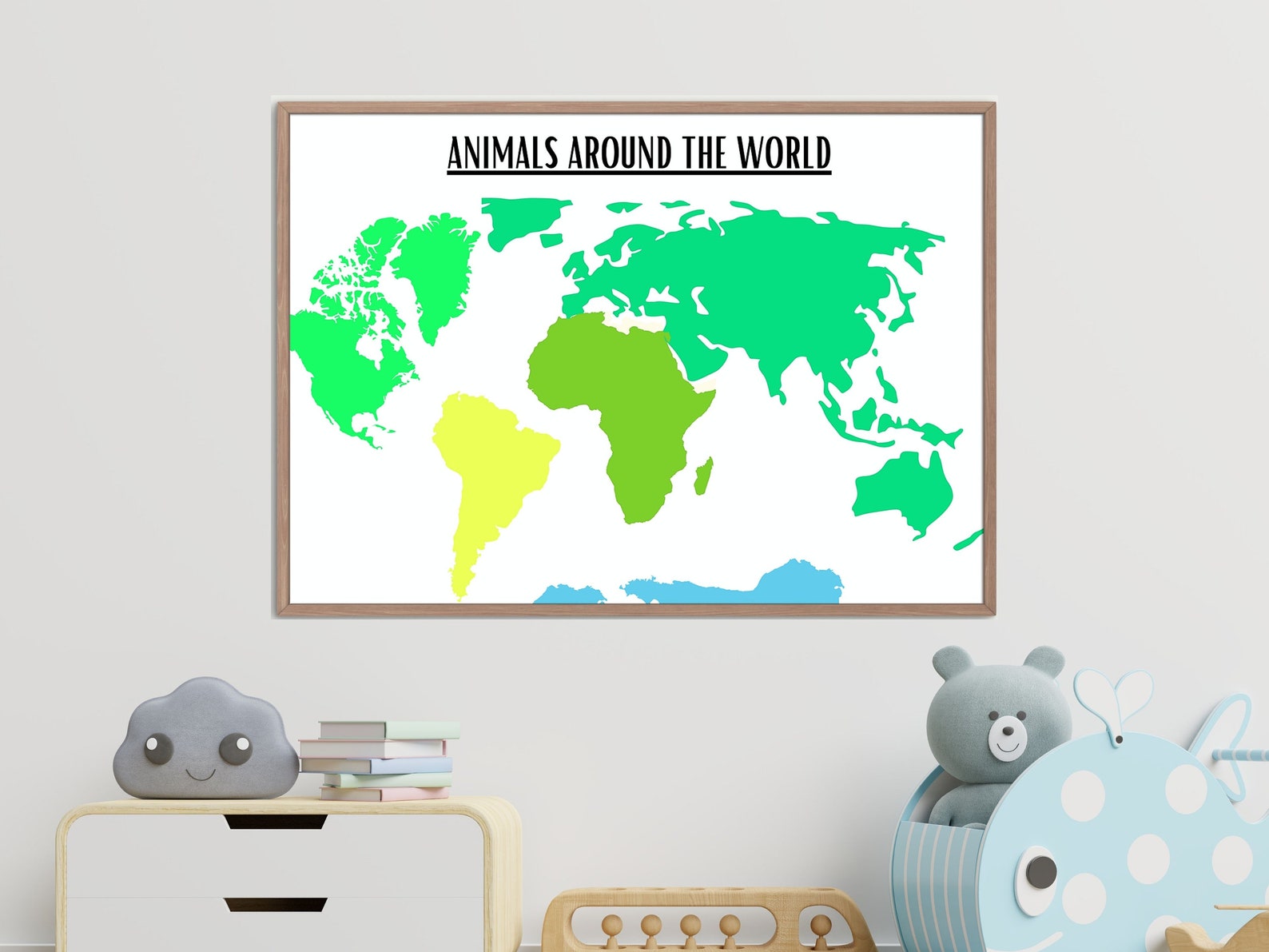 Animals Around the World Map/ BLANK Map (white or Blue) ESL Backdrop ...