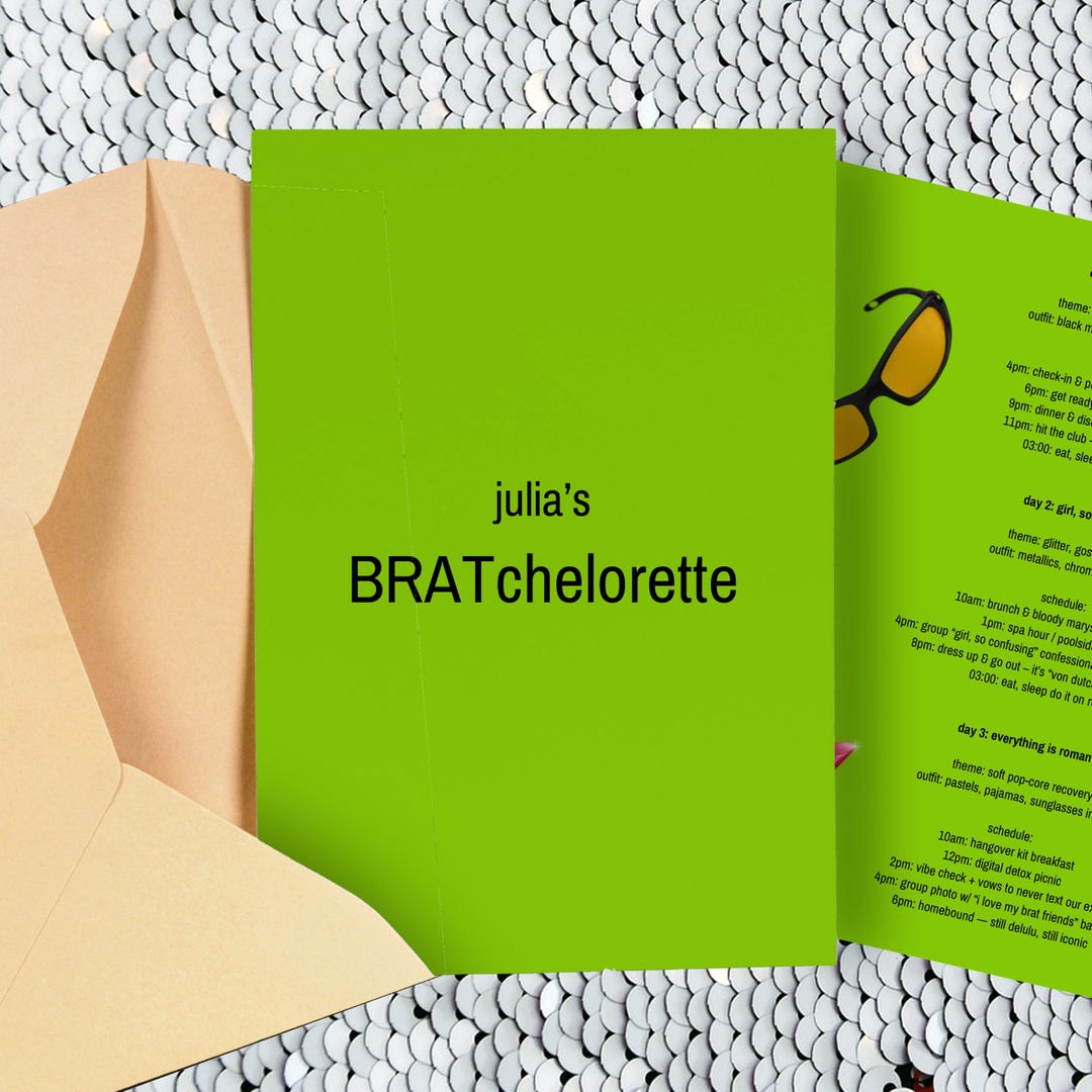 BRAT Bachelorette Itinerary Template Editable Canva Digital Download ...