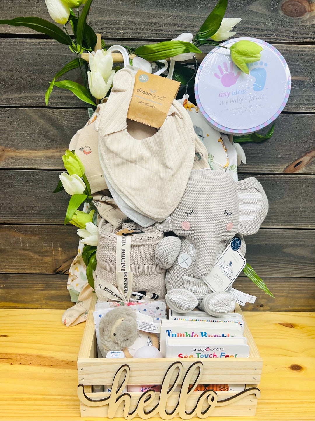 Baby Shower Crate Gift Set, Knitted Doll & Outfits - Etsy