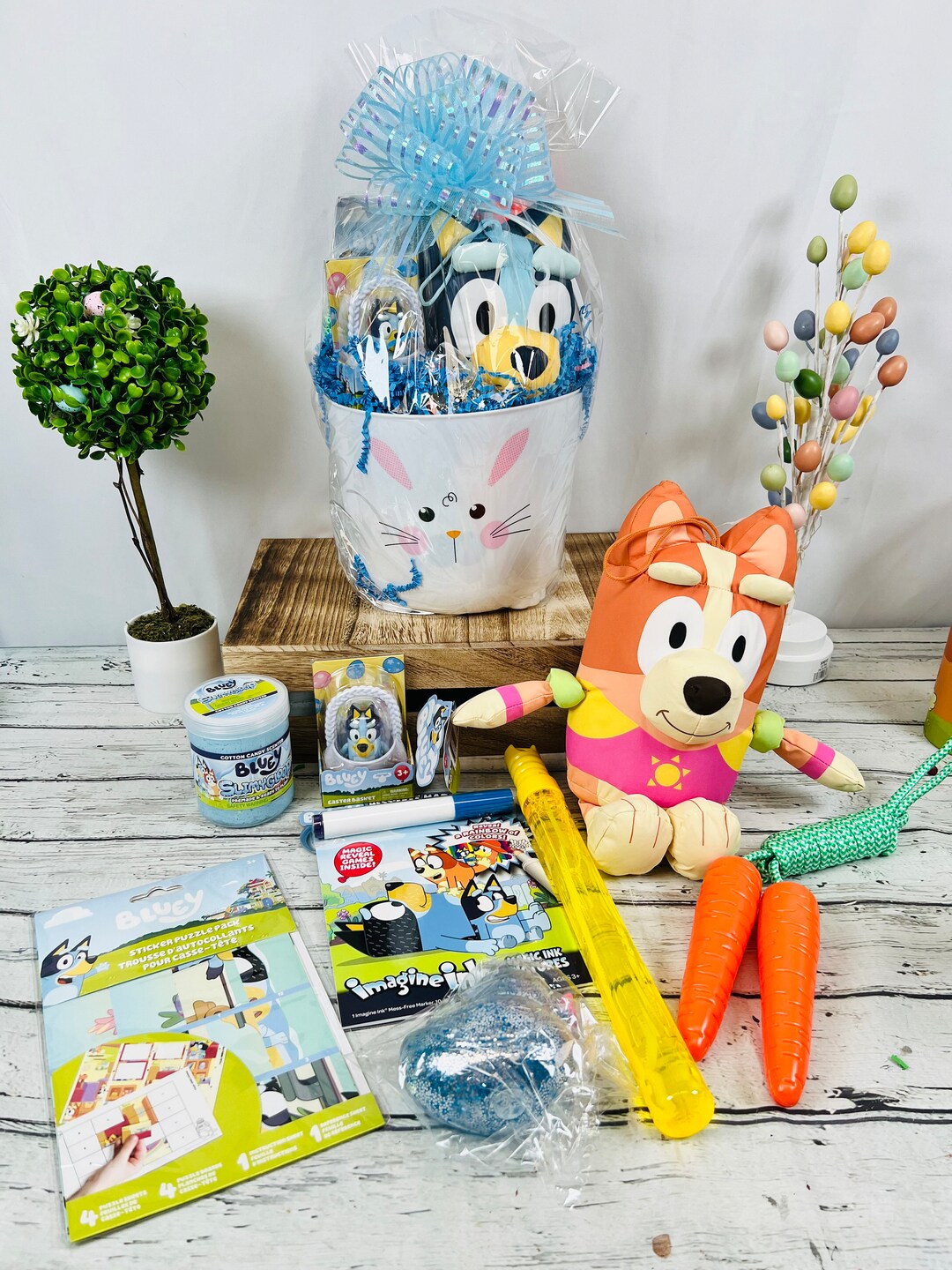 8 Piece Bluey Themed Pre Filled Gift Basket Easter Basket Bluey Toys ...