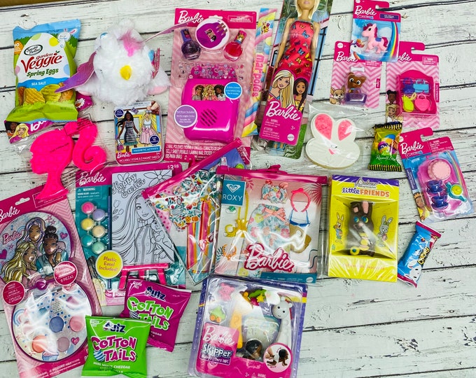 NEW 22 Piece Barbie Themed Filled Gift Basket, Kids Easter Basket ...