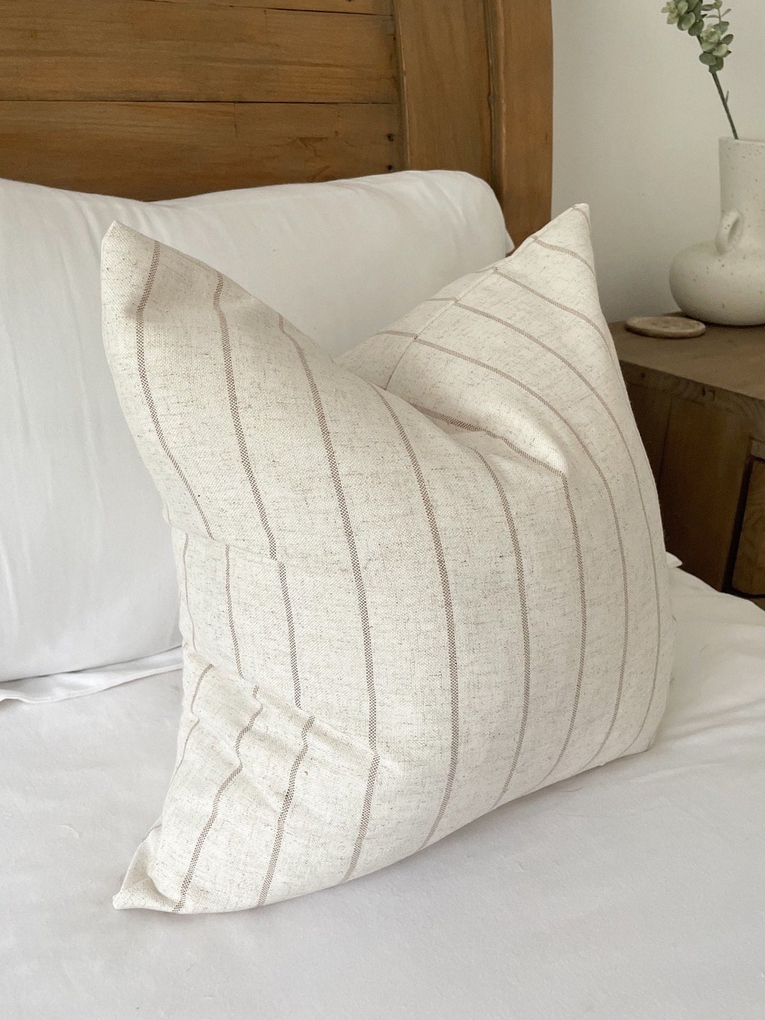 Neutral Striped Cotton Cushion With Duck Feather Insert 45x45cm ...