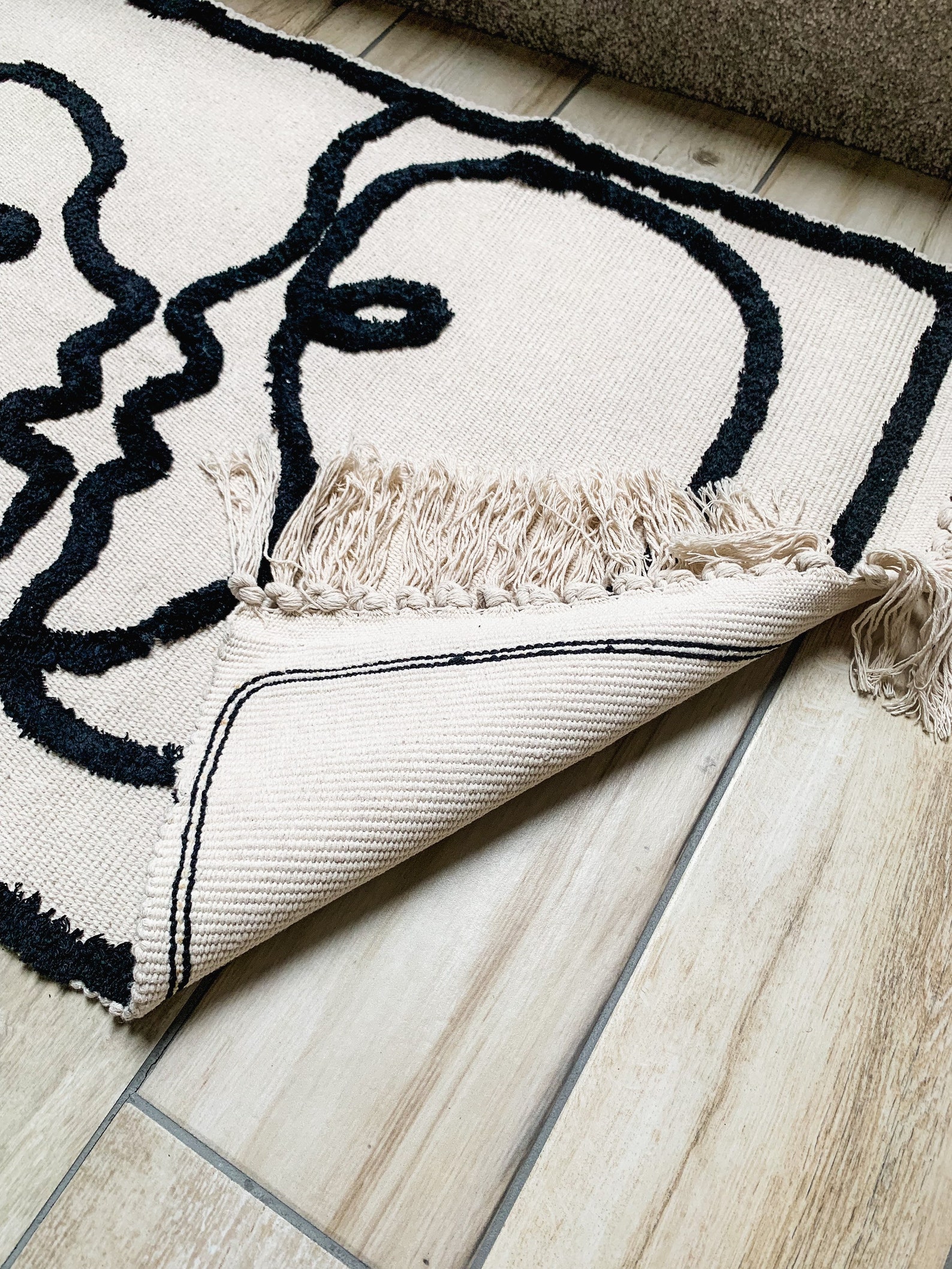 Small Rug Abstract Face Drawing Boho Matt Beige and Black - Etsy