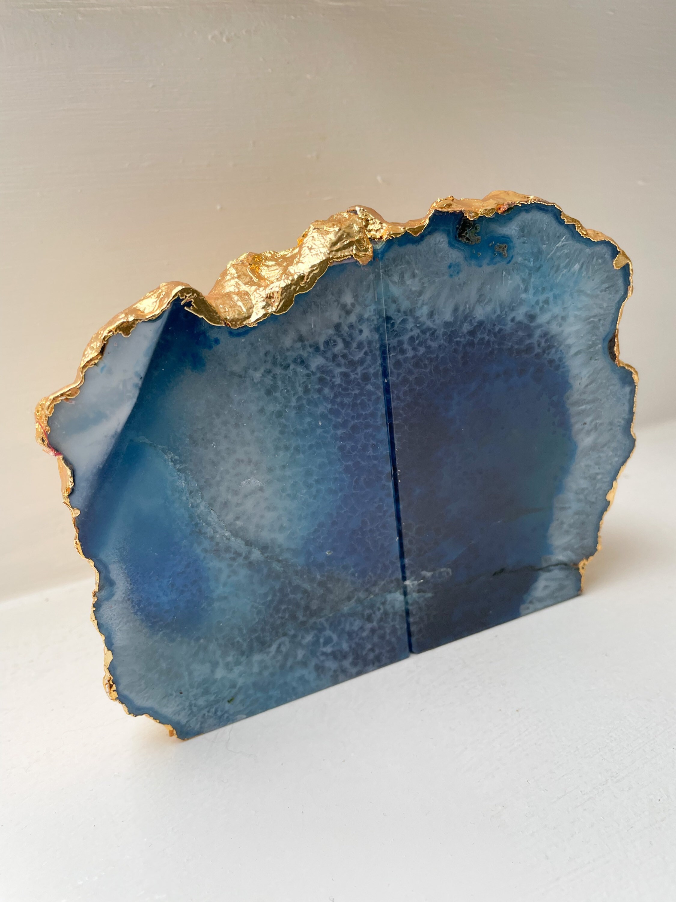 Agate Stone Bookends or Agate Stone Ornament Blue With Gold - Etsy