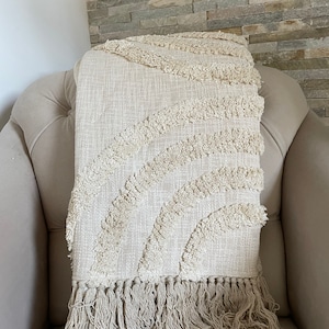 Beige Boho Tufted Throw Blanket in the UK, Beige Cotton Throw With ...
