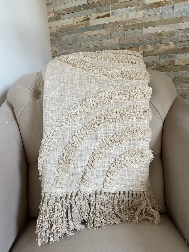 Beige Boho Tufted Throw Blanket in the UK Beige Cotton Throw - Etsy