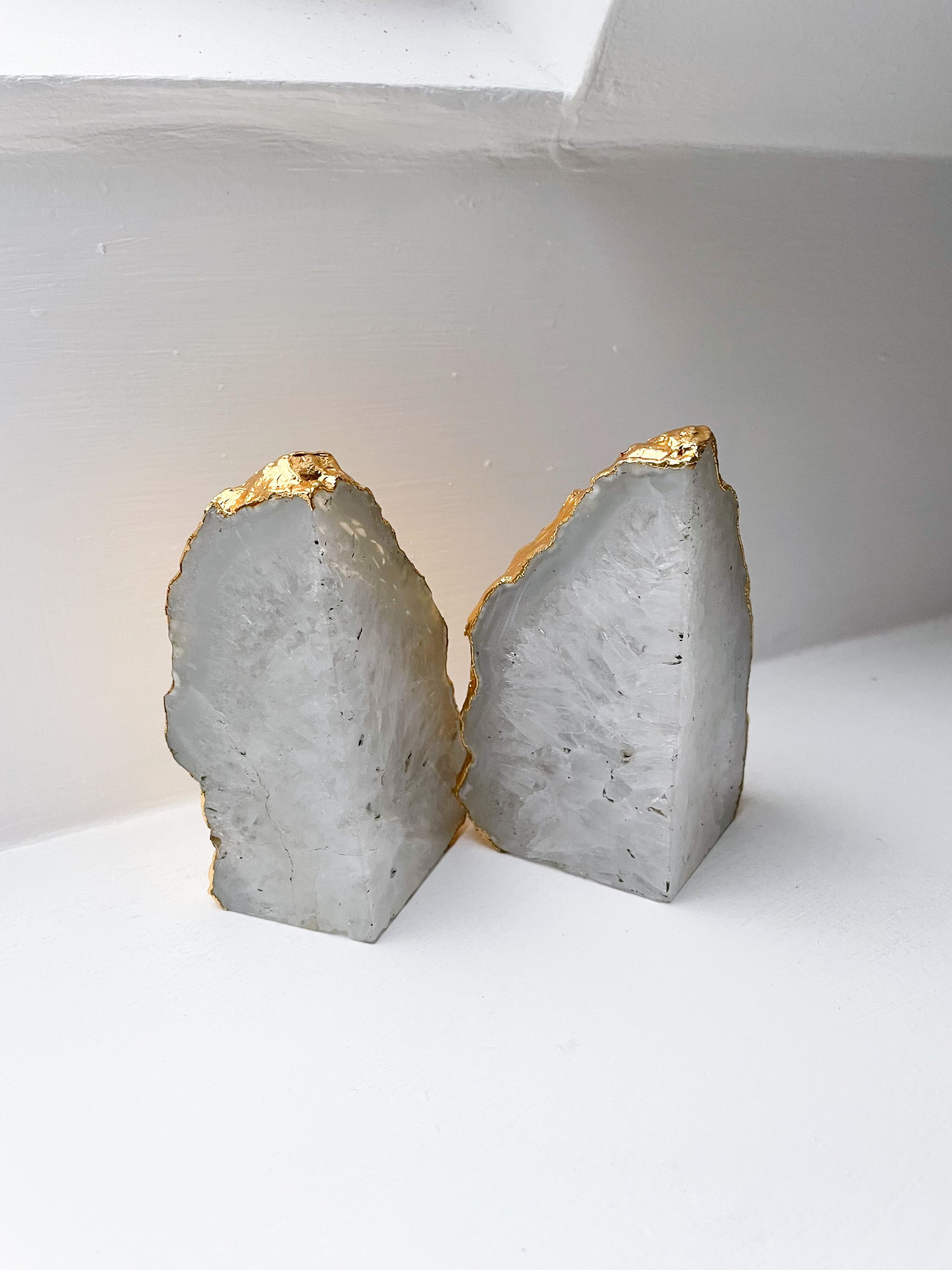 Agate Stone Bookends or Agate Stone Ornament White With Gold - Etsy