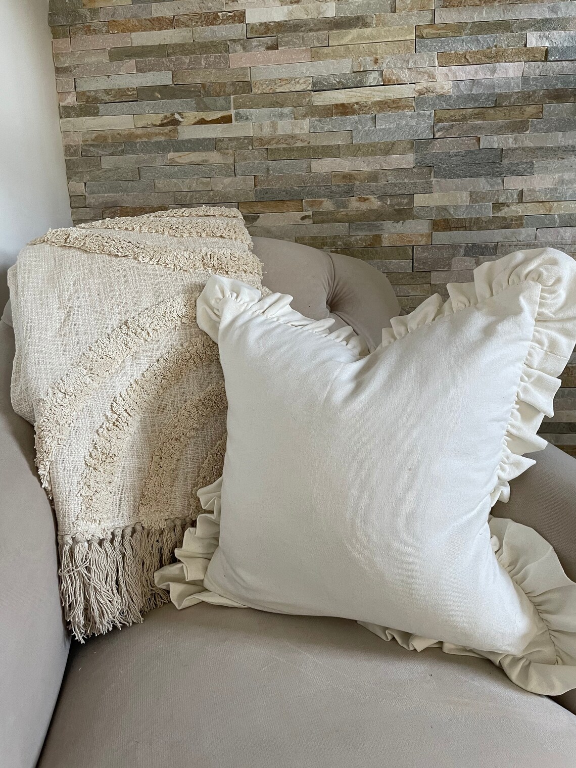 Beige Boho Tufted Throw Blanket in the UK Beige Cotton Throw - Etsy