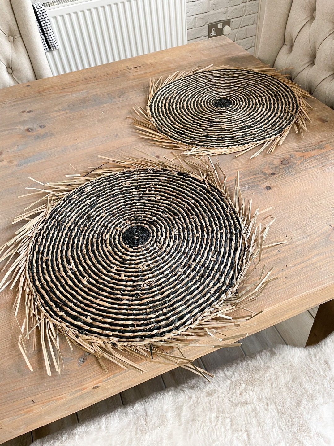 Large Sea Grass Placemats Boho Style Placemats Black and - Etsy